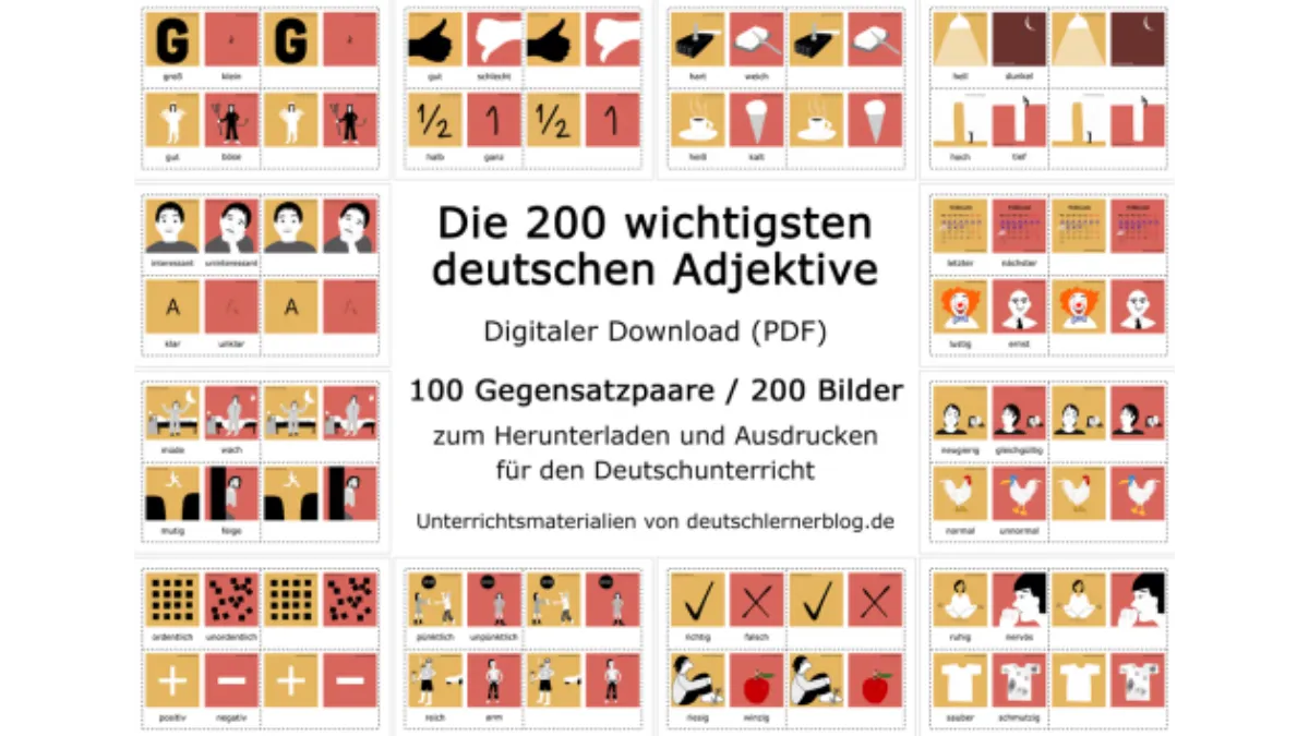 200 deutsche Adjektive Bildkarten PDF - Alle Infos ansehen