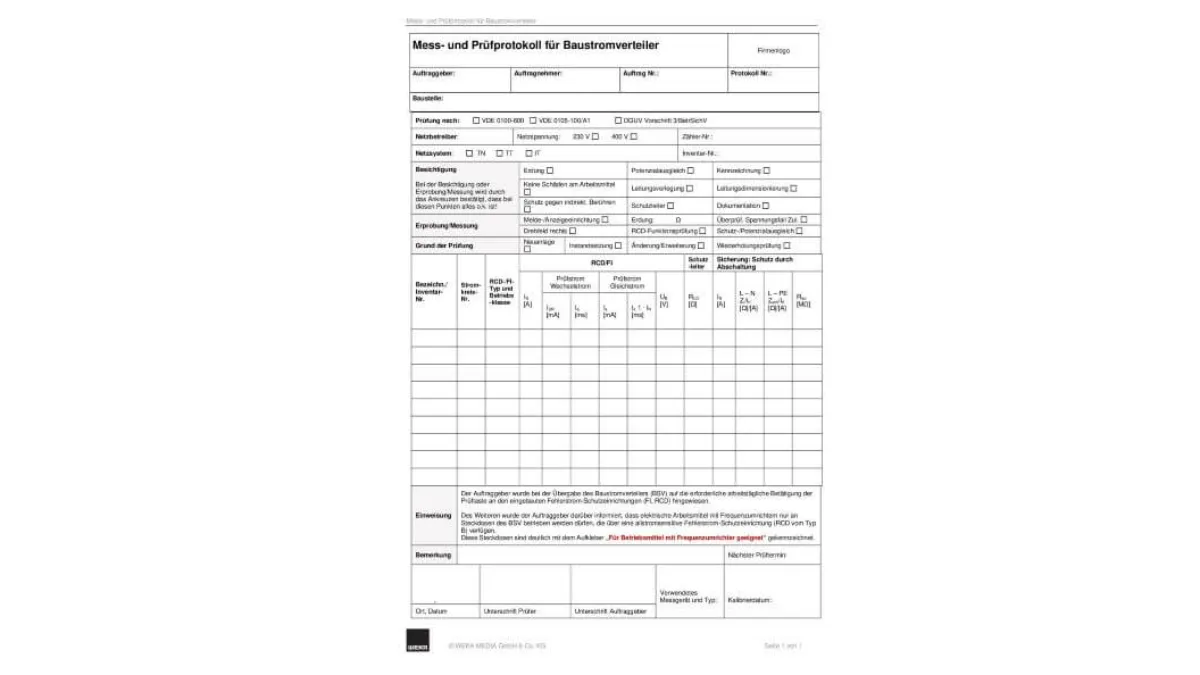 Prüfprotokoll für Baustromverteiler - Alle Infos ansehen